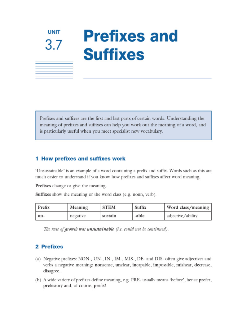 prefixes and suffixes | PDF | Part Of Speech | Adjective