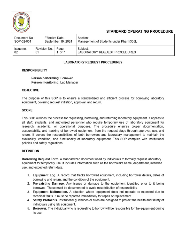 GROUP 2 - SOP Lab Request Procedures (REVISED) | PDF | Laboratories ...