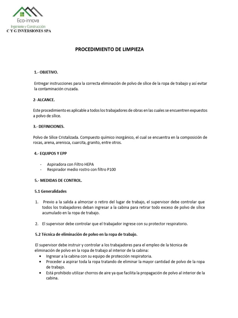 4.- PROCEDIMIENTO DE LIMPIEZA | PDF