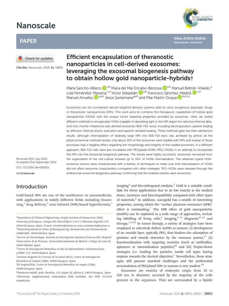 Efficient Encapsulation of Theranostic Nanoparticles in Cell-Derived ...