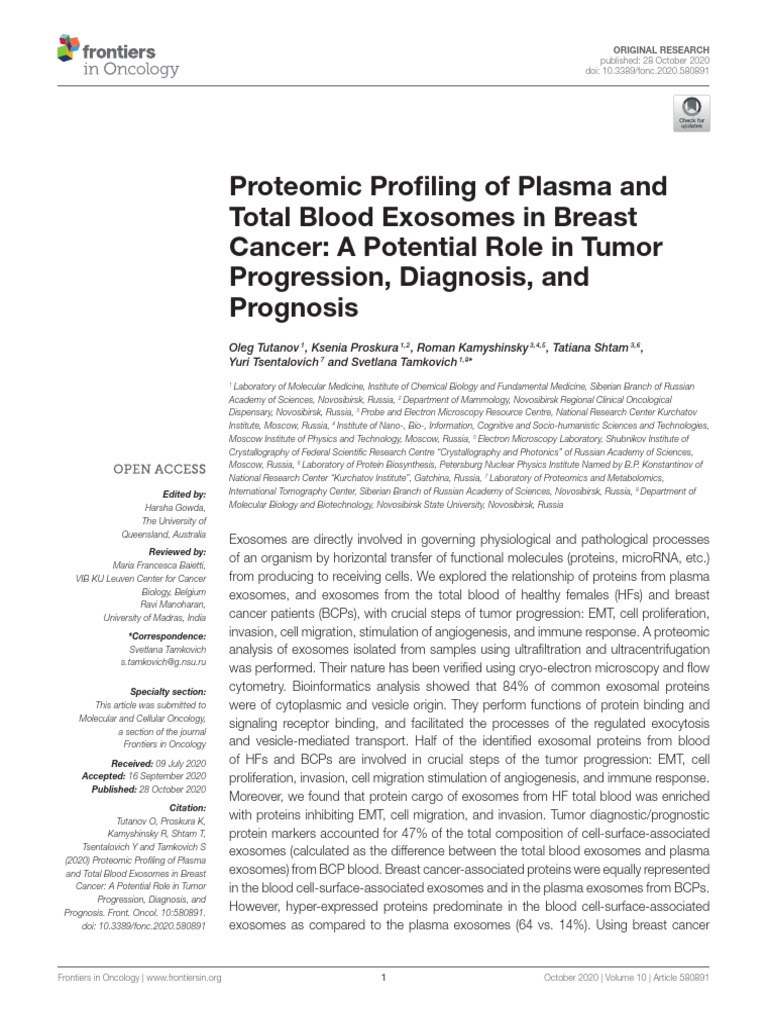 Blood exosomes in breast cancer | PDF | Proteomics | Clinical Medicine