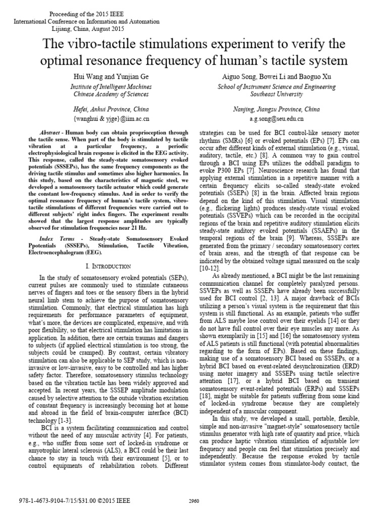 Optimal Resonance Frequency of Human Tactile System | PDF ...