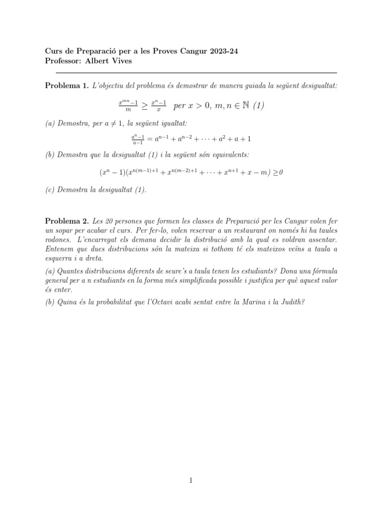 Examen Proves Cangur 2023 2024 Enunciats | PDF