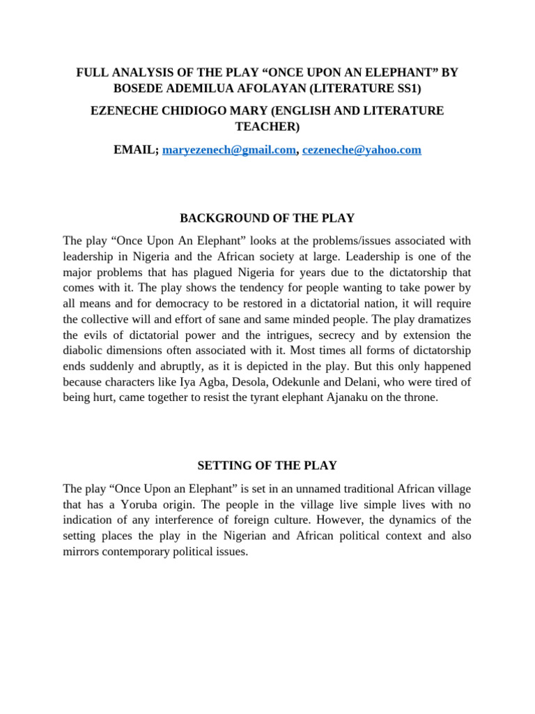Full Analysis of The Play Once Upon An e | PDF Full Analysis of The Play Once Upon An e | PDF