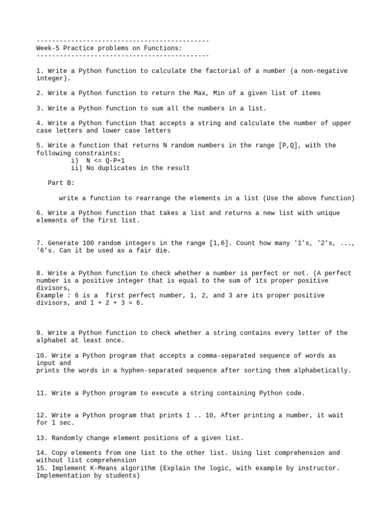 Python Function Practice Problems | PDF
