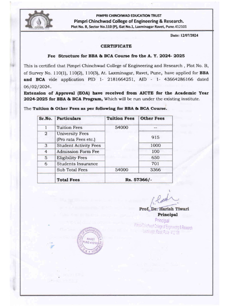 BBA BCA Fees 2024 25 | PDF