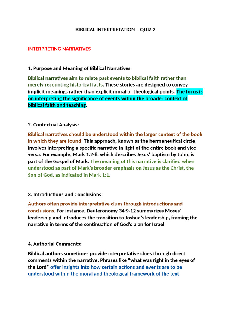 BIBLICAL INTERPRETATION - QUIZ 2 | PDF | Psalms | Gospel Of Mark