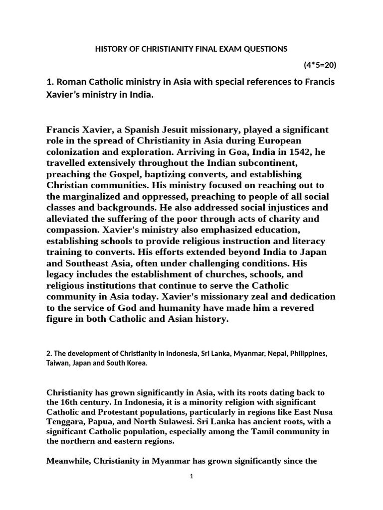 History of Christianity in Asia - Final Exam Questions | PDF ...