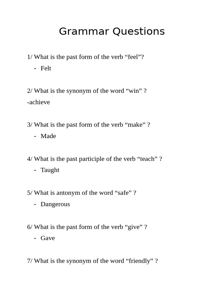 Grammar Questions and Answers | PDF | Foreign Language Studies | Self ...