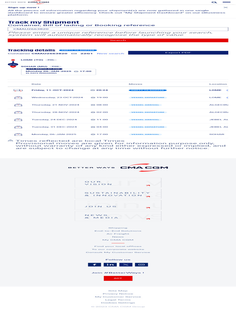 CMA CGM Shipment Tracking Dashboard | PDF