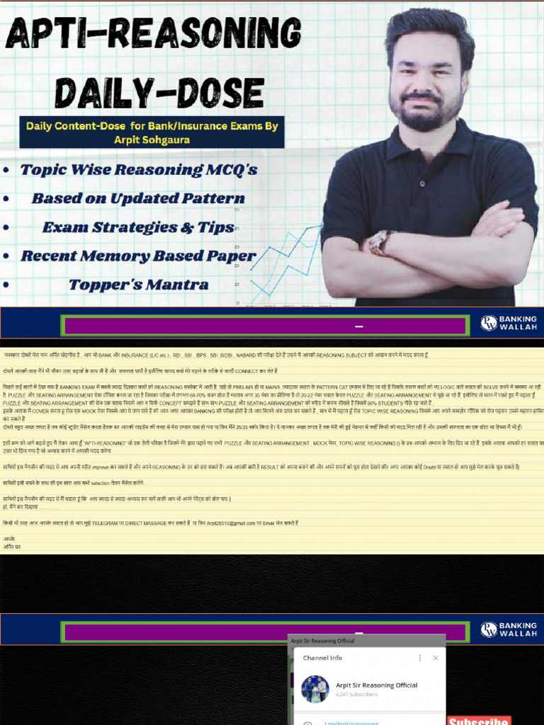 30 Puzzle For SBI CLERK PRELIMS - Arpit Sir Reasoning | PDF | Language Arts & Discipline