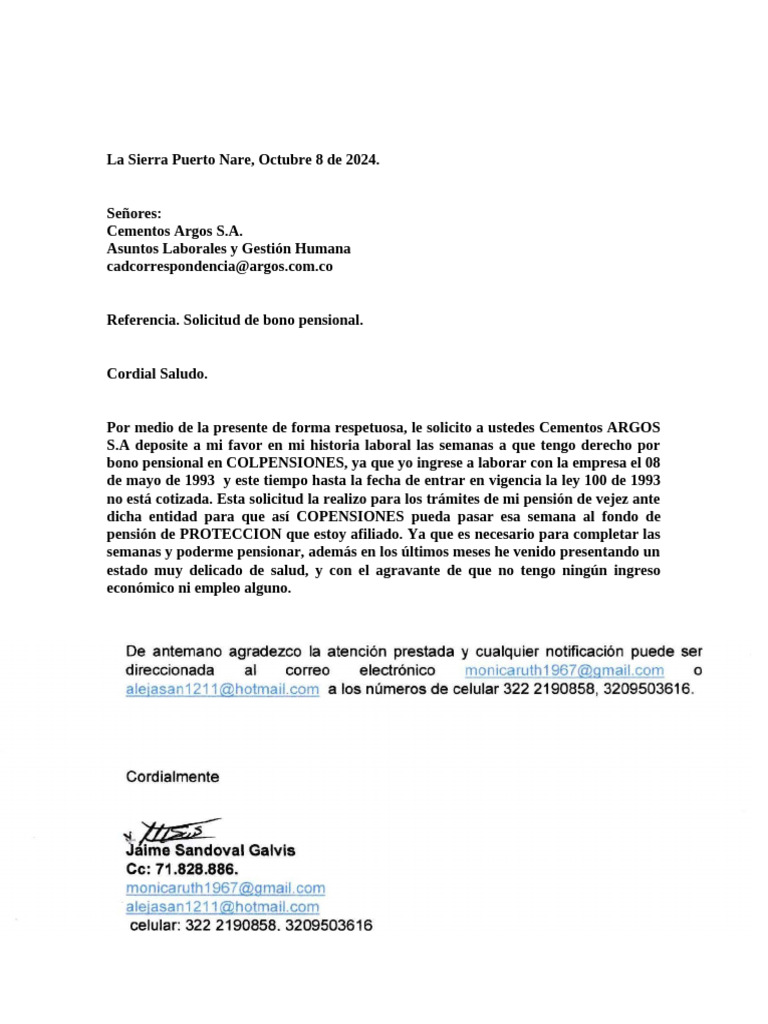 Solicitud de Bono Pensional FABIO DAZA | PDF