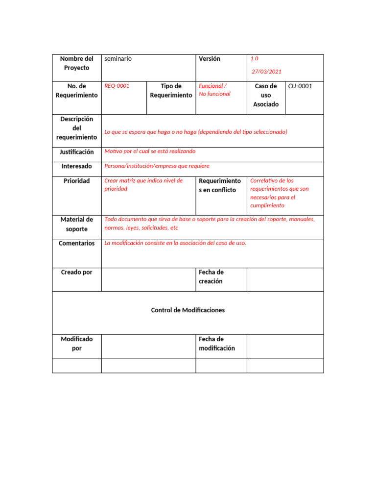 Plantilla requerimientos | PDF