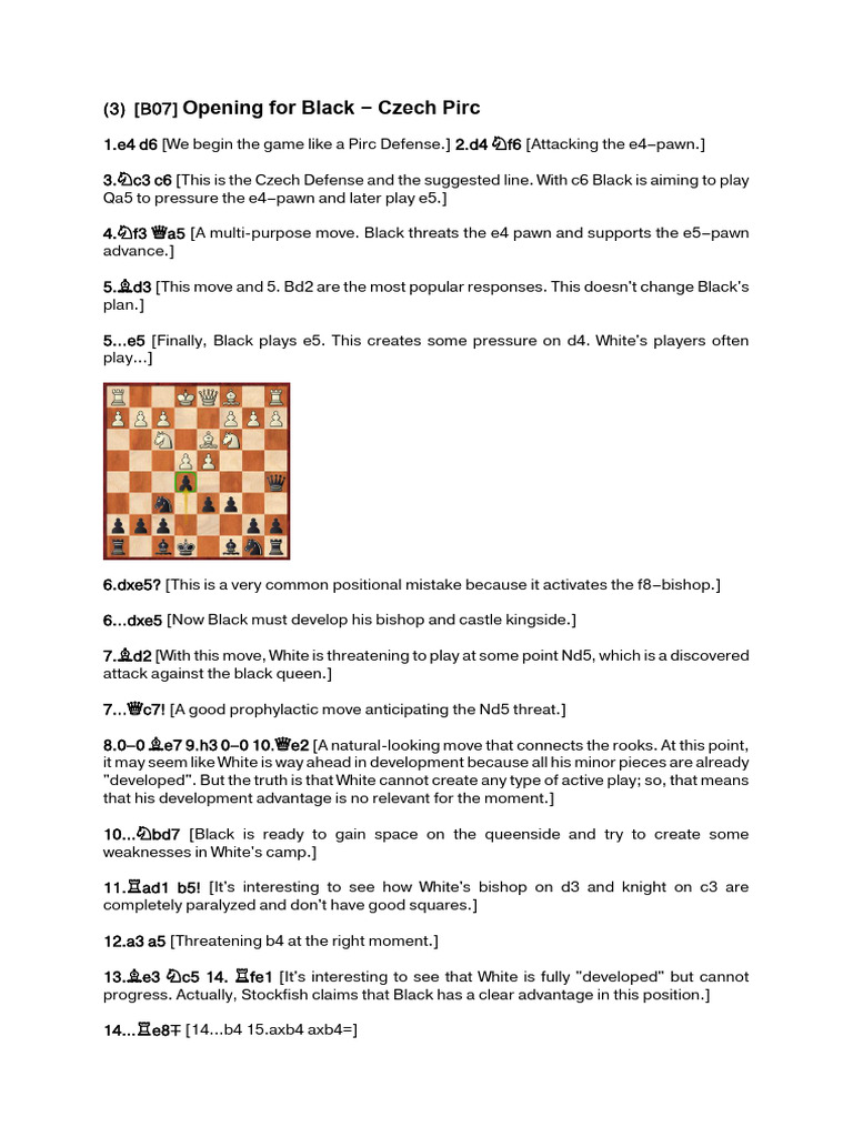Doc1 Czech Pirc Defance for Black | PDF | Chess Openings | Board Games