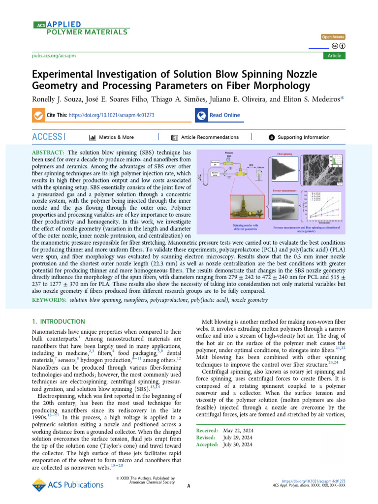 2024 Experimental Investigation of Solution Blow Spinning Nozzle Geometry and Processing ...