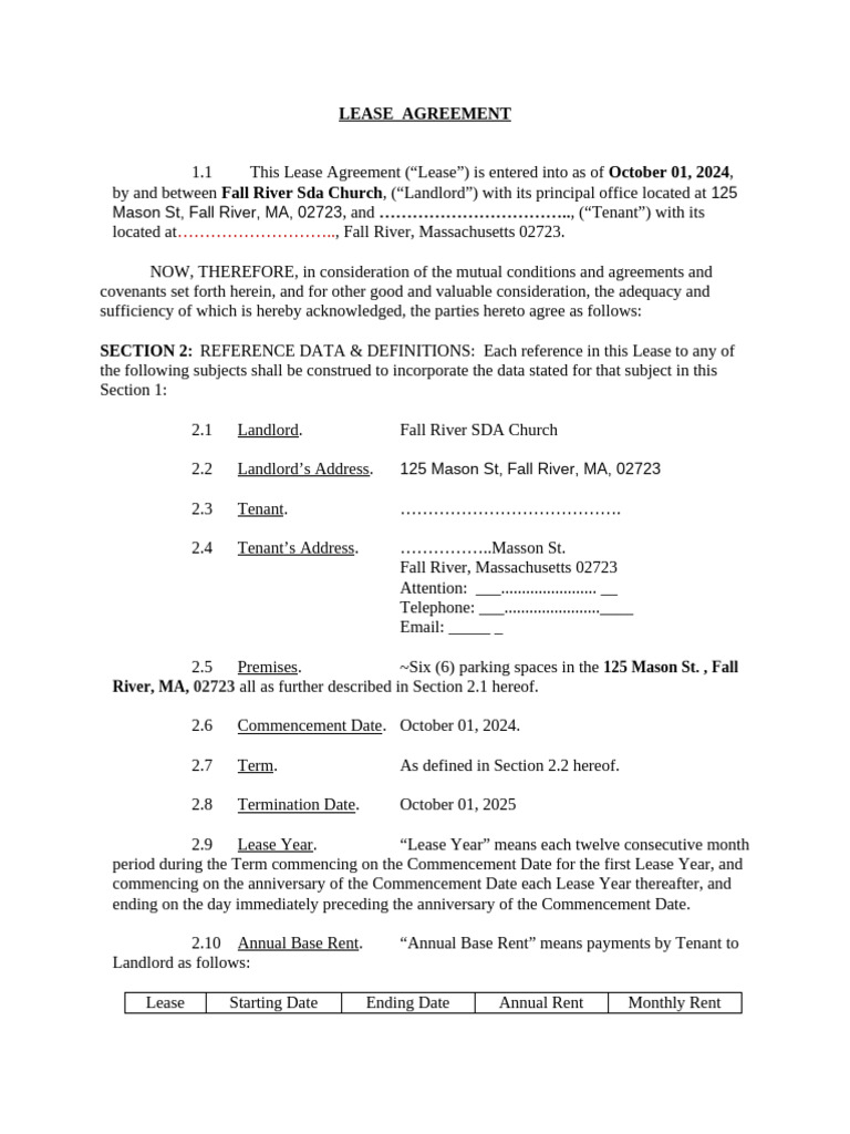 Lease Agreement_ Fall River | PDF | Leasehold Estate | Lease