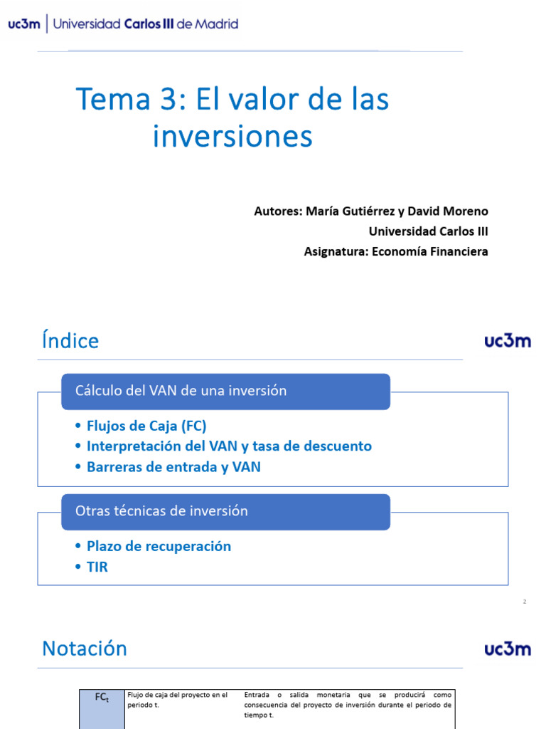 Tema 3 El valor de las inversiones | PDF | Valor presente neto | Economía Financiera
