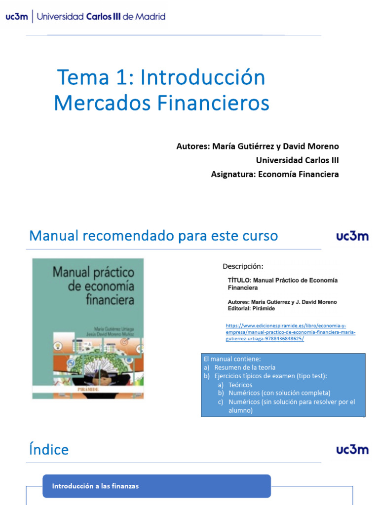 Tema 1 Introduccion Mercados Financieros | PDF | Inversiones | Arbitraje