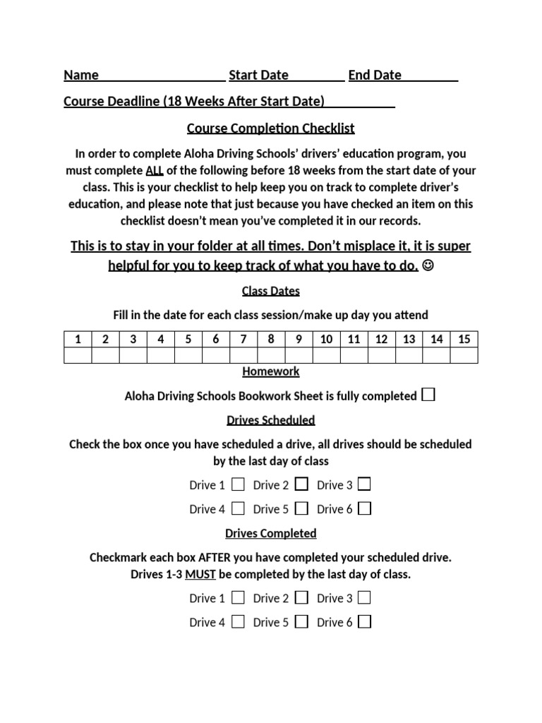 Course Completion Checklist NEW | PDF | Worksheet