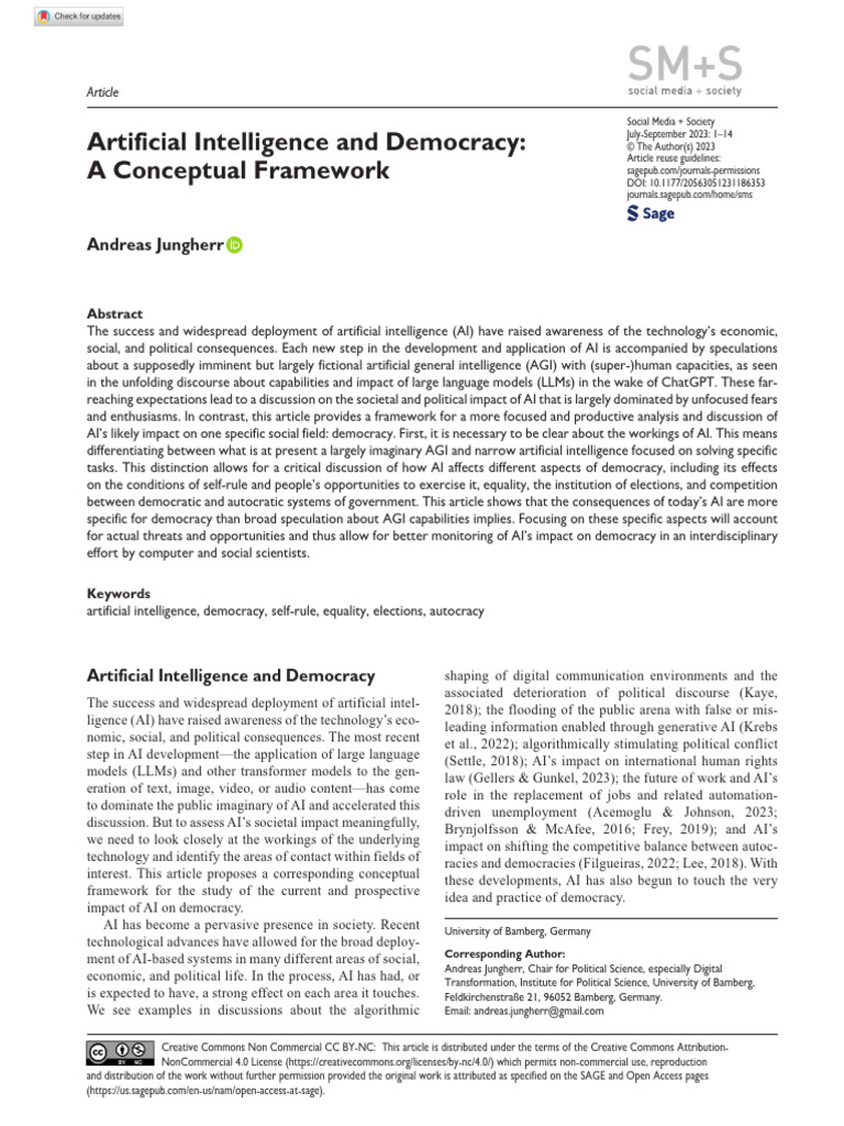Jungherr 2023 Artificial Intelligence and Democracy A Conceptual ...