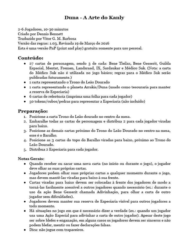 Kanly em Duna: Regras do Jogo | PDF | Duna (livro)