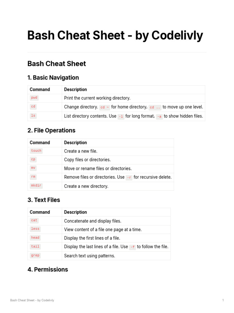 Bash Cheat Sheet By Codelivly Pdf Software Operating System Technology