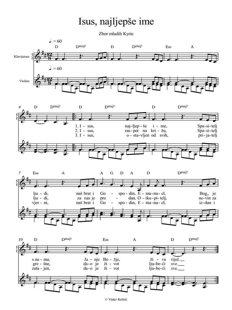 Isus Najljepse Ime (Vinko) | PDF