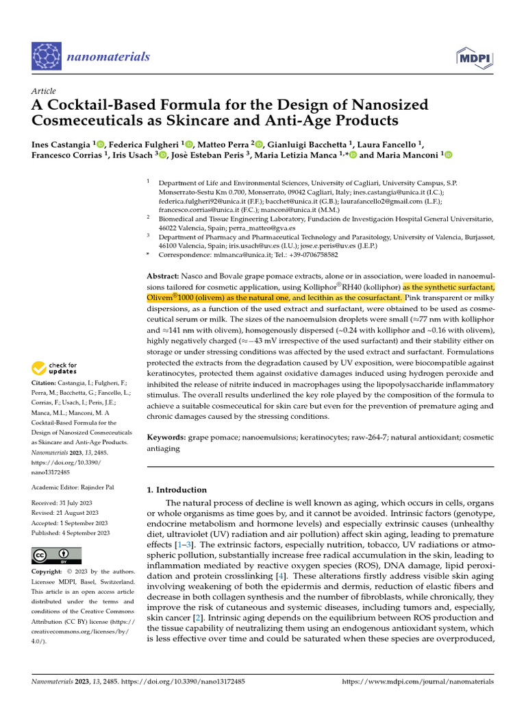 A Cocktail-Based Formula For The Design of Nanosized | PDF | Science ...