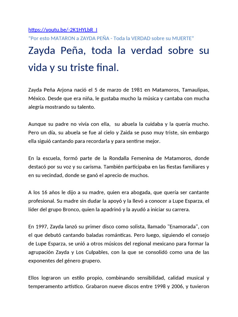 38GM-Zayda Peña, Toda La Verdad Sobre Su Vida y Su Triste Final. | PDF