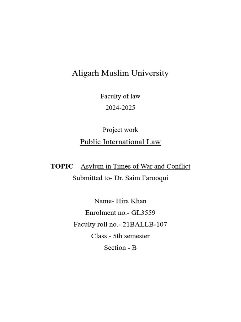 Asylum in Times of War and Conflict PIL Project, Final Draft | PDF | Refugee | Refugees Of The ...