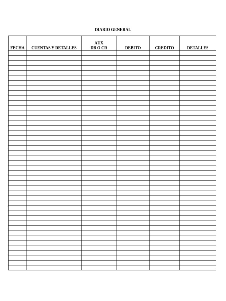 Plantilla de Diario General para Imprimir | PDF | Finanzas y dinero