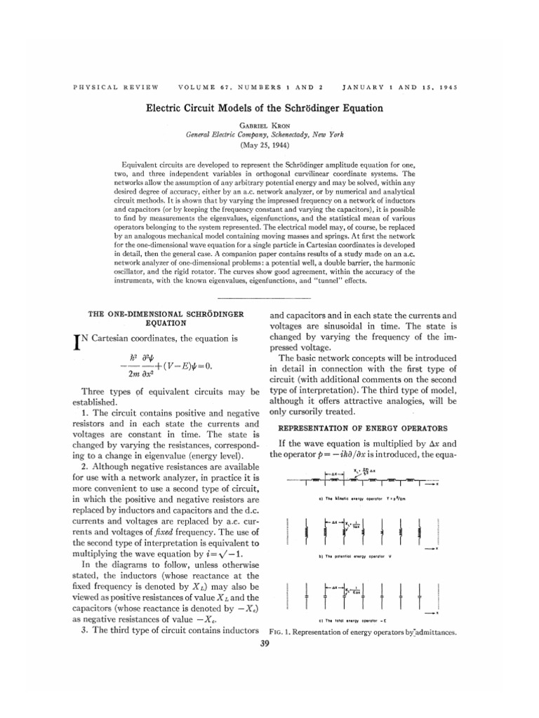 PhysRev.67.39 Gabriel Kron, Electric Circuit Models of the Schrödinger ...