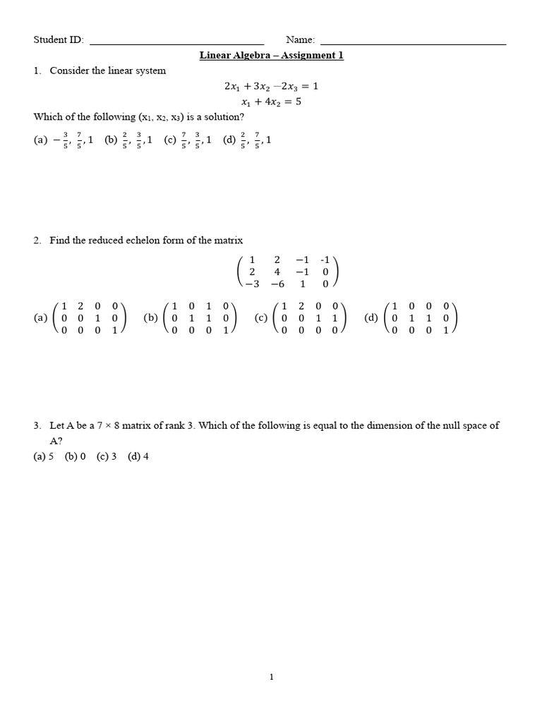 Linear Algebra Assignment | PDF | Matrix (Mathematics) | Numerical Analysis