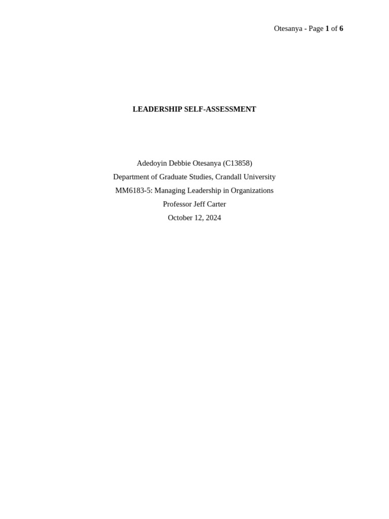 Leadership Self-Assessment (DRAFT) | PDF | Leadership ...