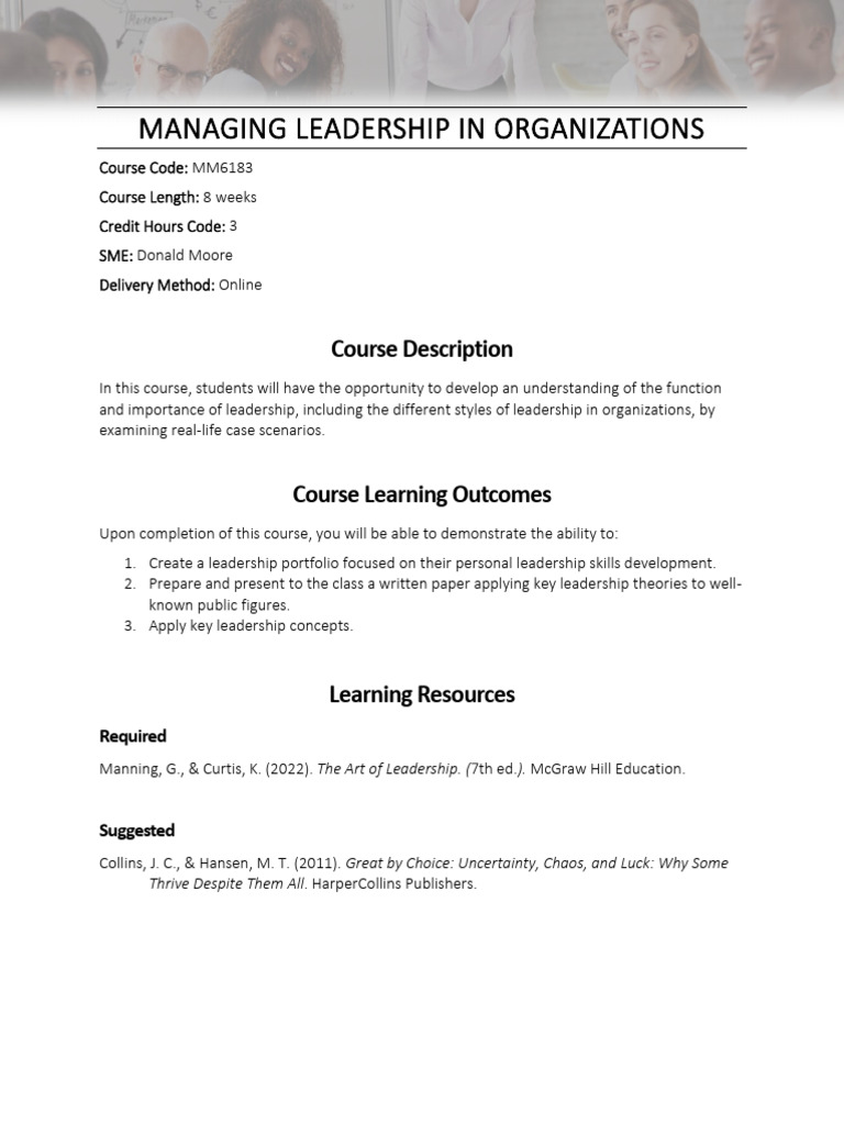 MM6183 - Syllabus - Managing Leadership in Organizations | PDF ...