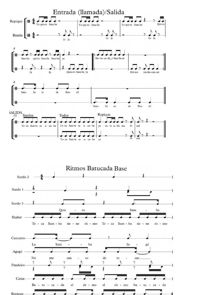 Batucada Ritmos Con Letra | PDF