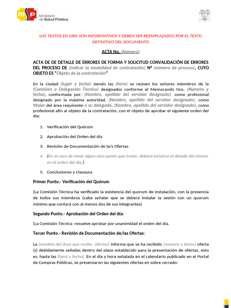 Anexo 16 Acta de Convalidación de Errores de Forma de Ofertas. | PDF