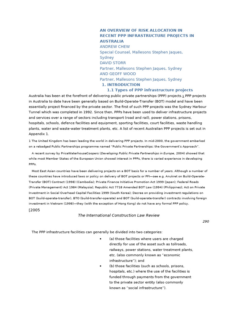 An Overview of Risk Allocation in Recent PPP Infrastructure Projects in ...