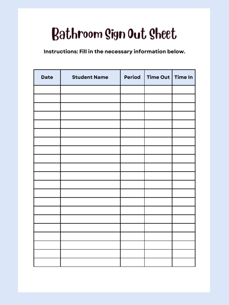 Student Bathroom Sign-Out Log | PDF