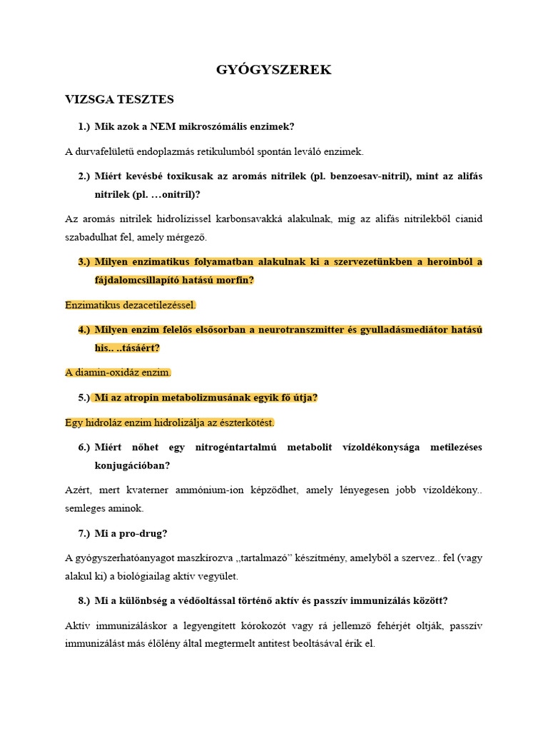 Gyógyszerek Vizsga | PDF