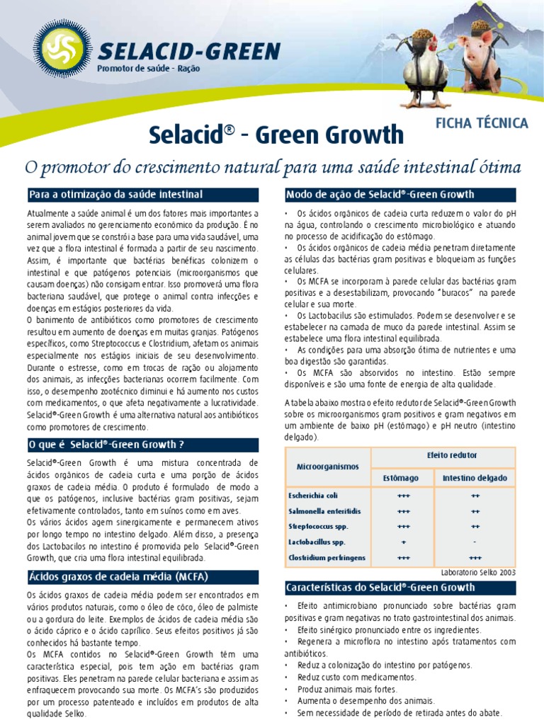 FT - Selacid Green Growth - PT | PDF | Bactérias | Flora intestinal