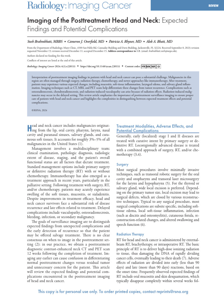 Posttreatment Imaging in Head and Neck Cancer | PDF | Head And Neck ...