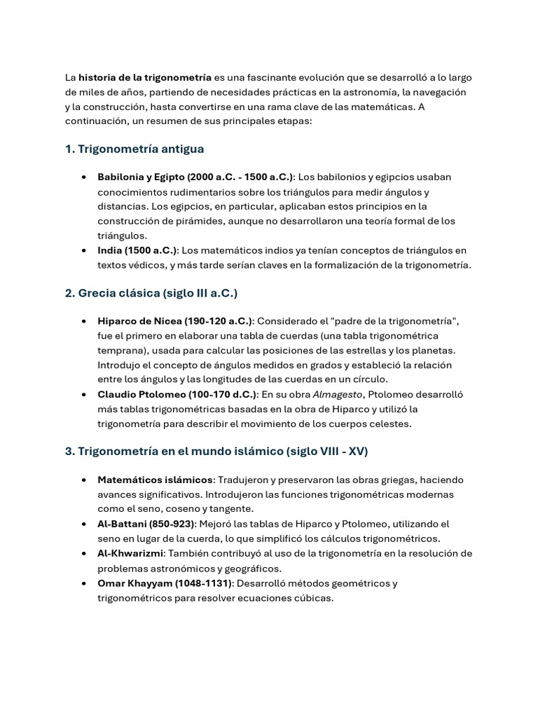 Evolución histórica de la trigonometría | PDF | Trigonometría | Ptolomeo