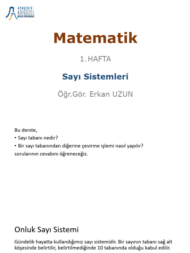 Hafta 01 Sayı Sistemleri | PDF