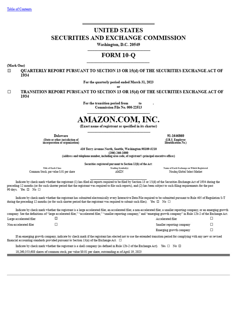 United States Securities and Exchange Commission FORM 10-Q: Washington ...