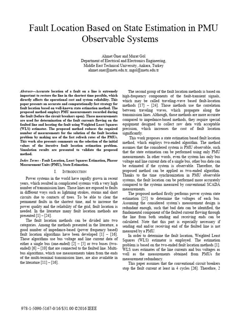 Fault Location Based On State Estimation in PMU Observable Systems | PDF | Electricity ...