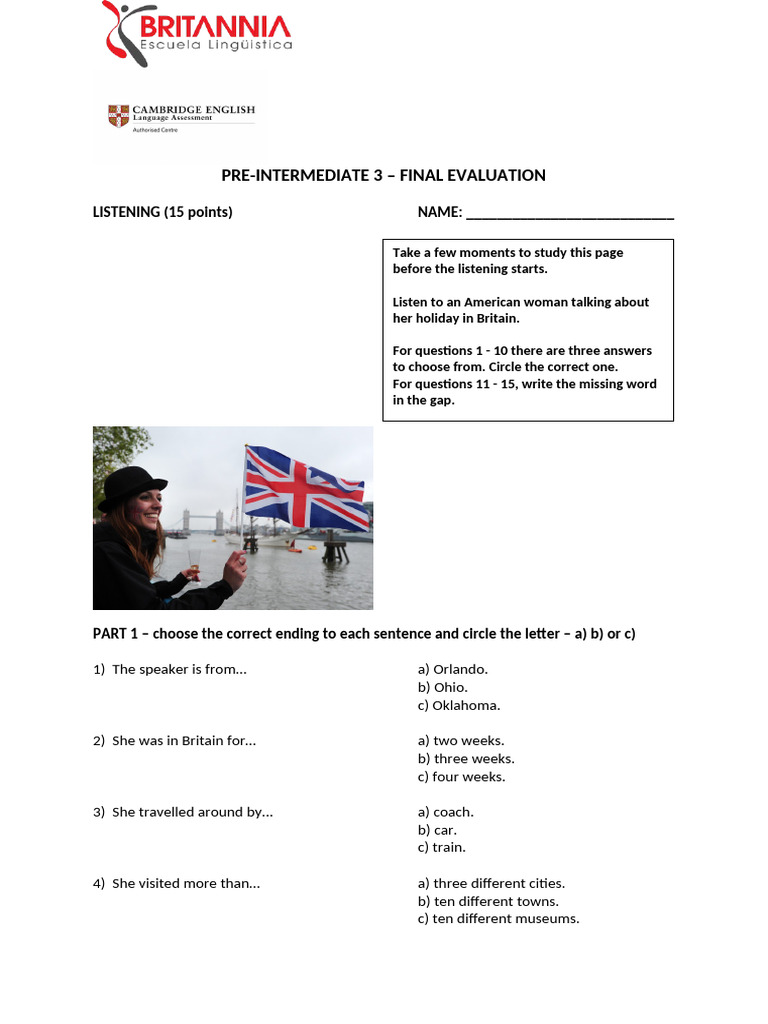 PRE-INTERMEDIATE 3 - FINAL EVALUATION | PDF | Peru | Lima