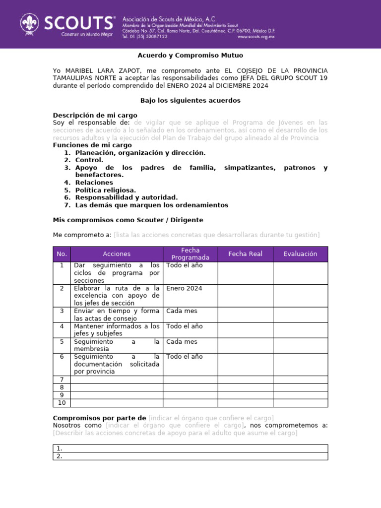 Acuerdo y Compromiso Mutuo Maribel JEFE DE GRUPO | PDF | Exploración
