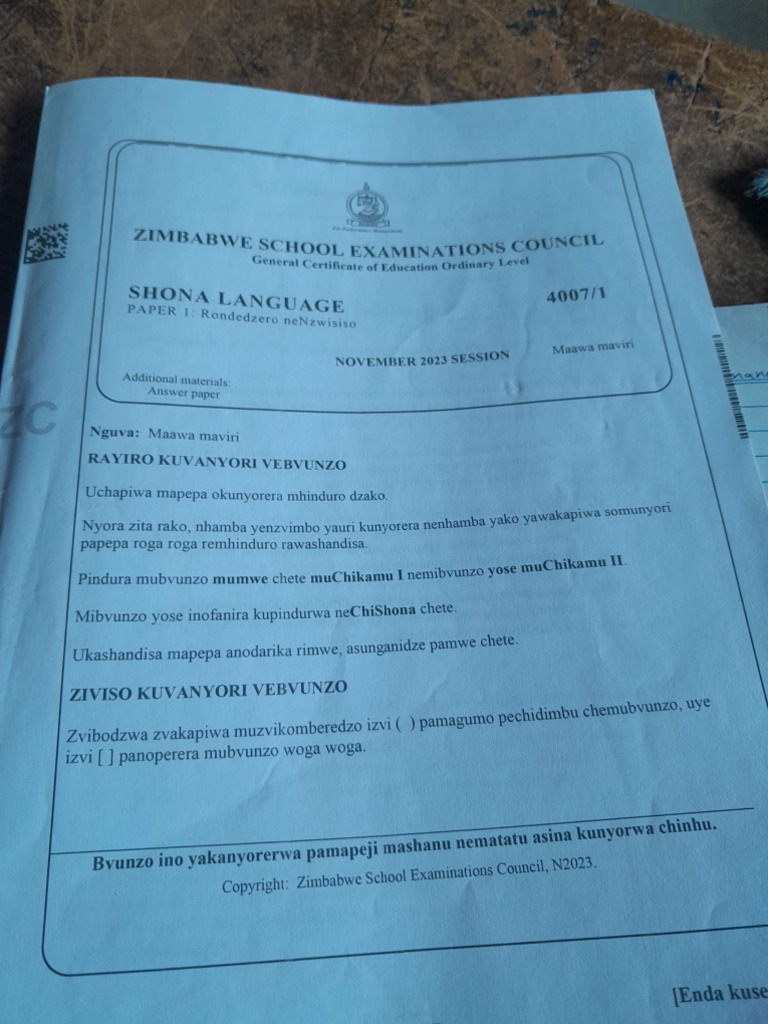 Shona Language Paper 1 November 2023 | PDF