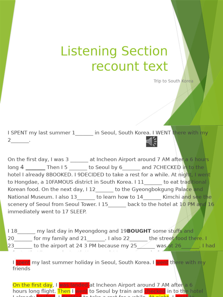 Recount Text - Listening | PDF | Seoul | Foods